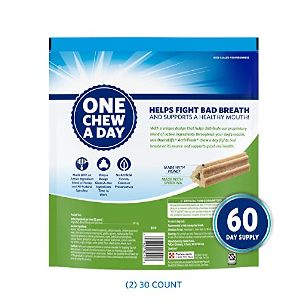 Purina DentaLife Large Dog Dental Chews; ActivFresh Daily Oral Care - (2) 30 ct. Pouches