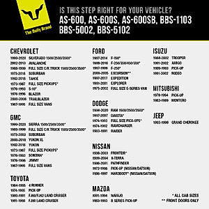 Bully BBS-1103 Truck Black Powder Coated Side Step Set, 2 Pieces (1 Pair), Includes Mounting Brackets - Fits Various Trucks from Chevy (Chevrolet), Ford, Toyota, GMC, Dodge RAM and Jeep