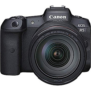 Canon EOS R5 Mirrorless Digital Camera with 24-105mm f/4L Lens (4147C013), 64GB Memory Card, Case, Corel Photo Software, 2 x LPE6 Battery, External Charger, Card Reader, LED Light + More (Renewed)