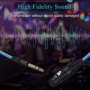HOSONGIN XLR Female to 1/4 inch TRS Cable, Microphone Cable Quarter Inch (6.35mm) TRS Stereo Jack Plug to XLR Female Balanced Interconnect Wire Mic Cord - 10 Feet