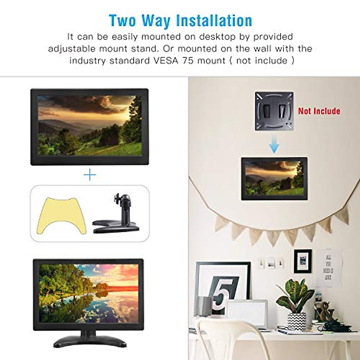 Topiacam 12 Inch Small HDMI Monitor, 1366x768 Portable Mini Computer Monitor Security Camera Monitor Screen LCD Display w/Speaker, HDMI VGA AV Port for PC Security CCTV System Raspberry Pi