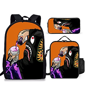 RDXLAYIV Shark School Backpack Set Durable Travel Bag Gifts Laptop Bag with Lunch Box Daypacks Kids Backpacks for Boys and Girls,orange