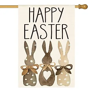 AVOIN colorlife Happy Easter Polka Dot Rabbit House Flag 28x40 Inch Double Sided Outside, Love Heart Bunny Bow Yard Outdoor Decoration