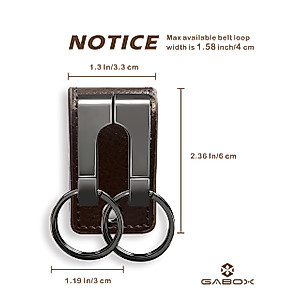 GABOX Belt Keychain Clip, Keyring Holder for Belt, Belt Loop Key Clips, Key Holder Key Rings Keeper Pocket Pants Key Hook, Cowhide Leather Black Metal