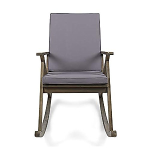 Christopher Knight Home Outdoor Acacia Wood Rocking Chair, Grey/Grey Cushion