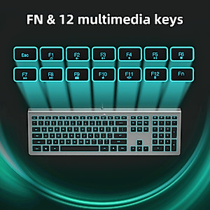 B.FRIENDIT Backlit Wired USB Keyboard, Comfortable Quiet, Low Profile Flat Chocolate/Scissor Keys, Durable Ultra-Slim for Windows 11/10/8/7/Vista Desktop PC, Laptop - Silver Black