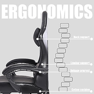 Ergonomic Office Chair, Home Office Desk Chairs with Wheels and Plastic Legs, High Back Computer Chair Rolling Chair with Adjustable Headrest (Black, Linkage Armrest)