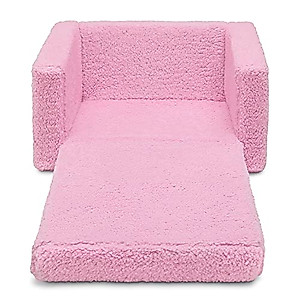 Delta Children Cozee Flip-Out Sherpa 2-in-1 Convertible Chair to Lounger for Kids, Pink