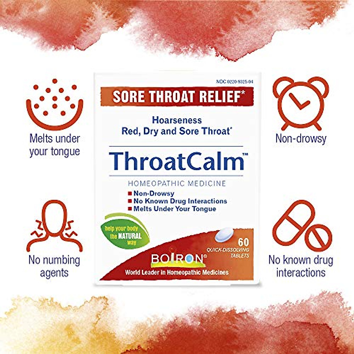 Boiron ThroatCalm Tablets for Pain Relief from Red, Dry, Scratchy, Sore Throats and Hoarseness - 120 Count (Pack of 2)
