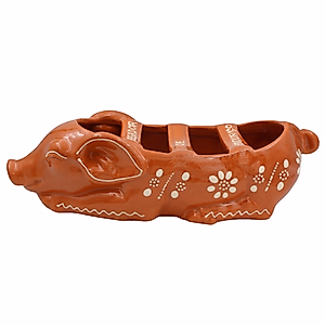 Traditional Portuguese Clay Terracotta Sleeping Pig Sausage Roaster, Made in Portugal Pottery