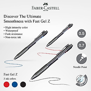 Faber-Castell Fast Gel-Z Box of 10 (0.5/0.7mm - Black/Blue/Red) Super Smooth Gel Ink, Water-Proof, Ergonomic Writing, Non-Smudging (0.7mm (Red))