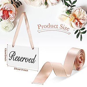 Blulu 6 Pieces Wooden Reserved Signs Hanging White Wood Signs Wedding Chair Seating Handmade Signage Rustic Style Wood Signs, 1 roll Light Coffee Color Ribbon for Wedding and Restaurant Use