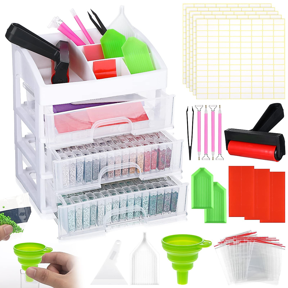 Painting Storage Containers Drawer with 150 Slots Diamond Containers with Diamond Accessories and Tools Clear Plastic Storage Box for DIY Diamond Craft Jewelry Bead Nail Pill