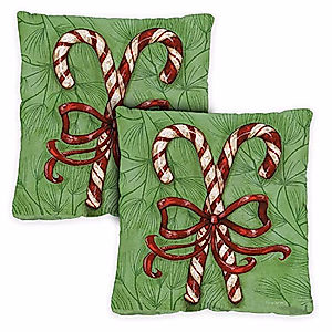 Toland Home Garden Candy Cane Welcome 18 x 18 Inch Indoor, Pillow, Case (2-Pack)