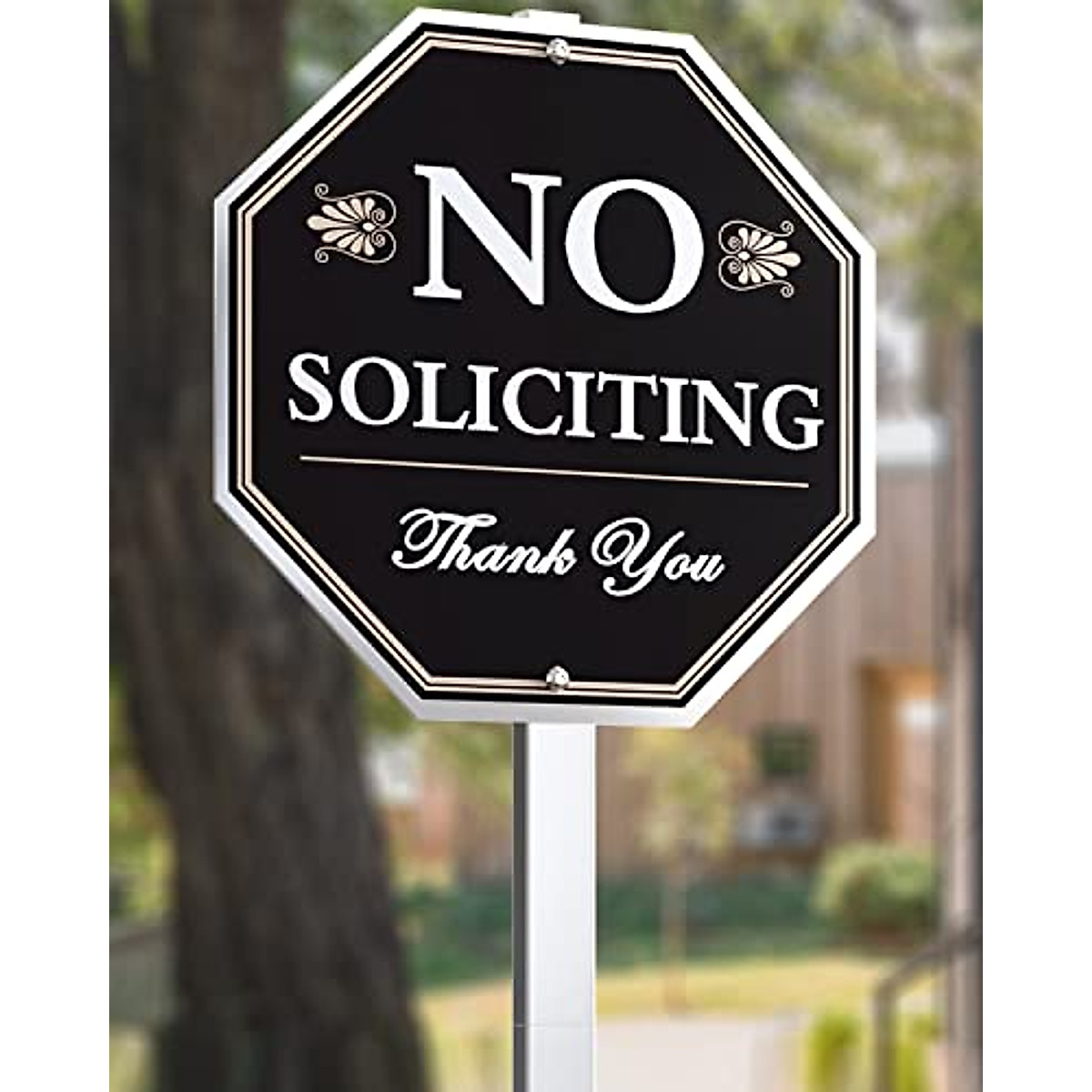 SWEETFULL 28" No Soliciting Sign for Yard, Aluminum, Collocation Self Adhesive Modern Design Door Sign，Metal Yard Sign with Stake,Heavy Duty Weather Resistance Sign（1 Pcs）
