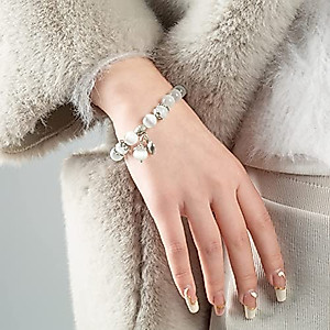 MEHUK Natural Stretch Gemstone Bracelet Healing Stone Beaded Bracelets for Women Men Gifts (Unisex) (White)