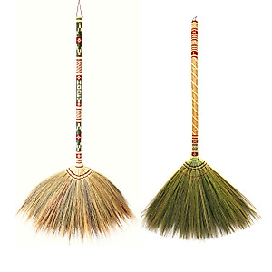 Asian Thai Handmade Broom ONE Piece Selected at Random for Sweeping Natural Grass & Wood Handle Corn Broom + 100% Calico Cotton Duster Cover (Various Styles and Colours as Pictured)