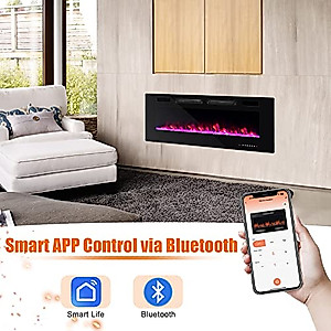 GOFLAME 50 Inch Electric Fireplace, Recessed & Wall-Mounted Fireplace Heater with Touch Panel, APP Control, Remote Control, 12H Timer, Adjustable Flame Color and Brightness, Overheat Protection