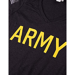 Army Women's V-Neck | U.S. Military Infantry Sleeve Flag Female Soldier T-Shirt Wife Mom Top, Black-(VneckBLK,L)
