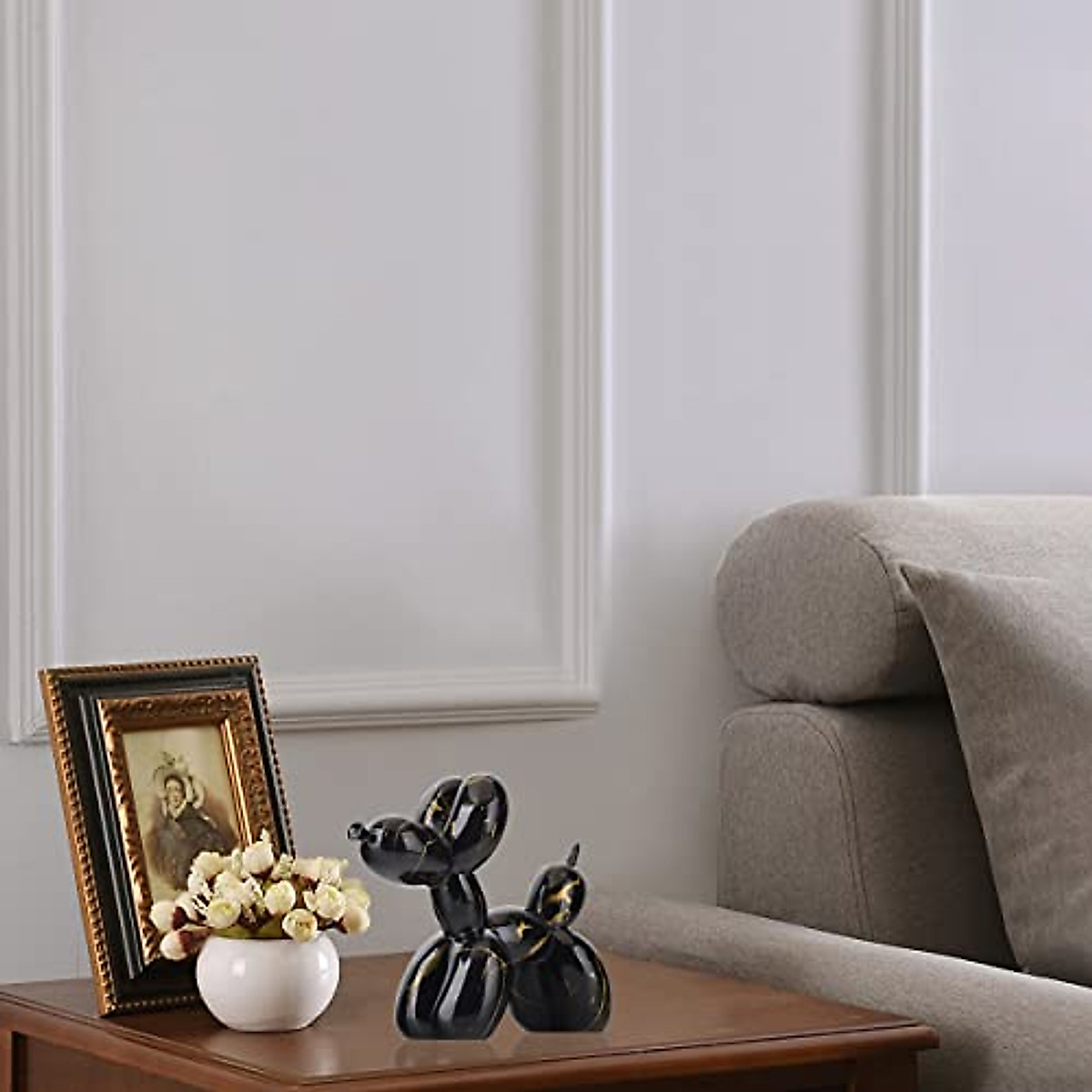 QIANLING Black Balloon Dog Statue, Black Decor Resin Balloon Dog Sculpture, Black Balloon Dog Statues for Home Decor, Modern Living Room, Room, Bookshelf, Mantel, Centerpieces