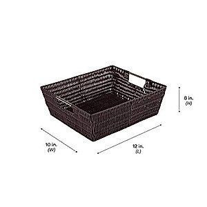 Simplify 15"x13"x5" Shelf Storage Woven Handles, Nursery, Playroom, Toys, Bedroom, Closet, Clothes, Office, Decorative Organizer Basket Rattan Totes, Large, Chocolate
