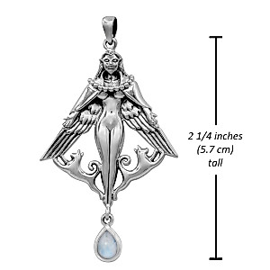 Dryad Design Freya Pendant - Norse Viking Pagan Goddess Jewelry for Women (Sterling Silver & Rainbow Moonstone)