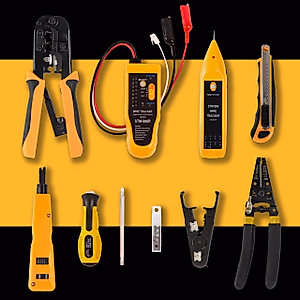 InstallerParts Professional Network Tool Kit 15 In 1 - RJ45 Crimper Tool Cat 5 Cat6 Cable Tester, Gauge Wire Stripper Cutting Twisting Tool, Ethernet Punch Down Tool, Screwdriver, Knife