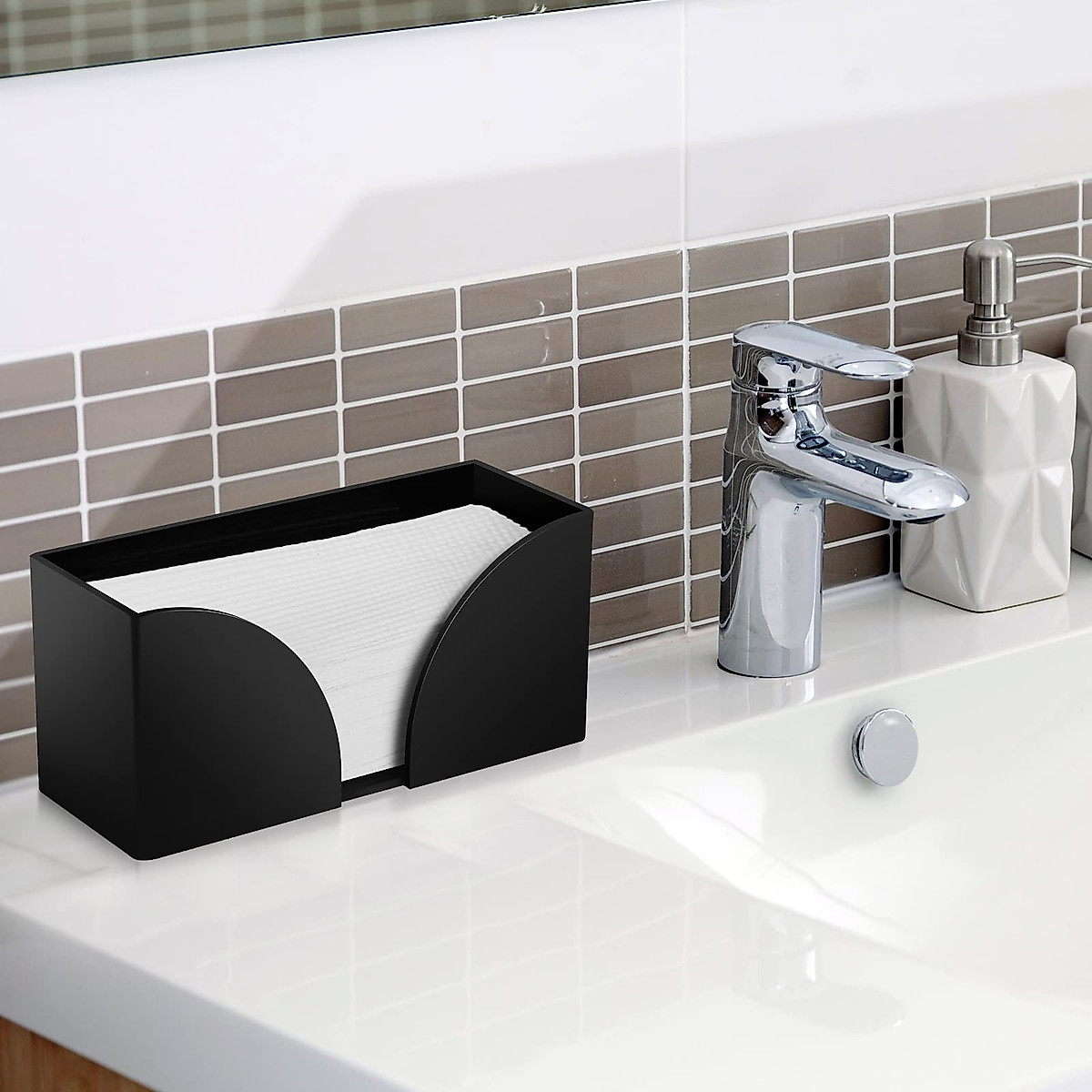 2Pack Paper Towel Dispenser Countertop Black Acrylic Paper Towel Holder for Bathroom Folded Paper Towel Dispenser Clear Trifold Napkin Holder for Z-fold, C-fold, MultiFold Trifold - Home Kitchen