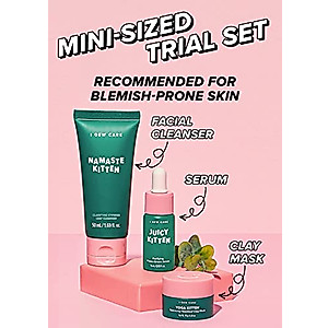 I Dew Care Heartleaf Skincare Set - Kitten My Balance On | Foam Cleanser, Wash-off Mask, Serum For Blemish Skin, With Kaolin, Heartleaf Extract, Gift, Travel Size, Korean Skincare, TSA Friendly Size