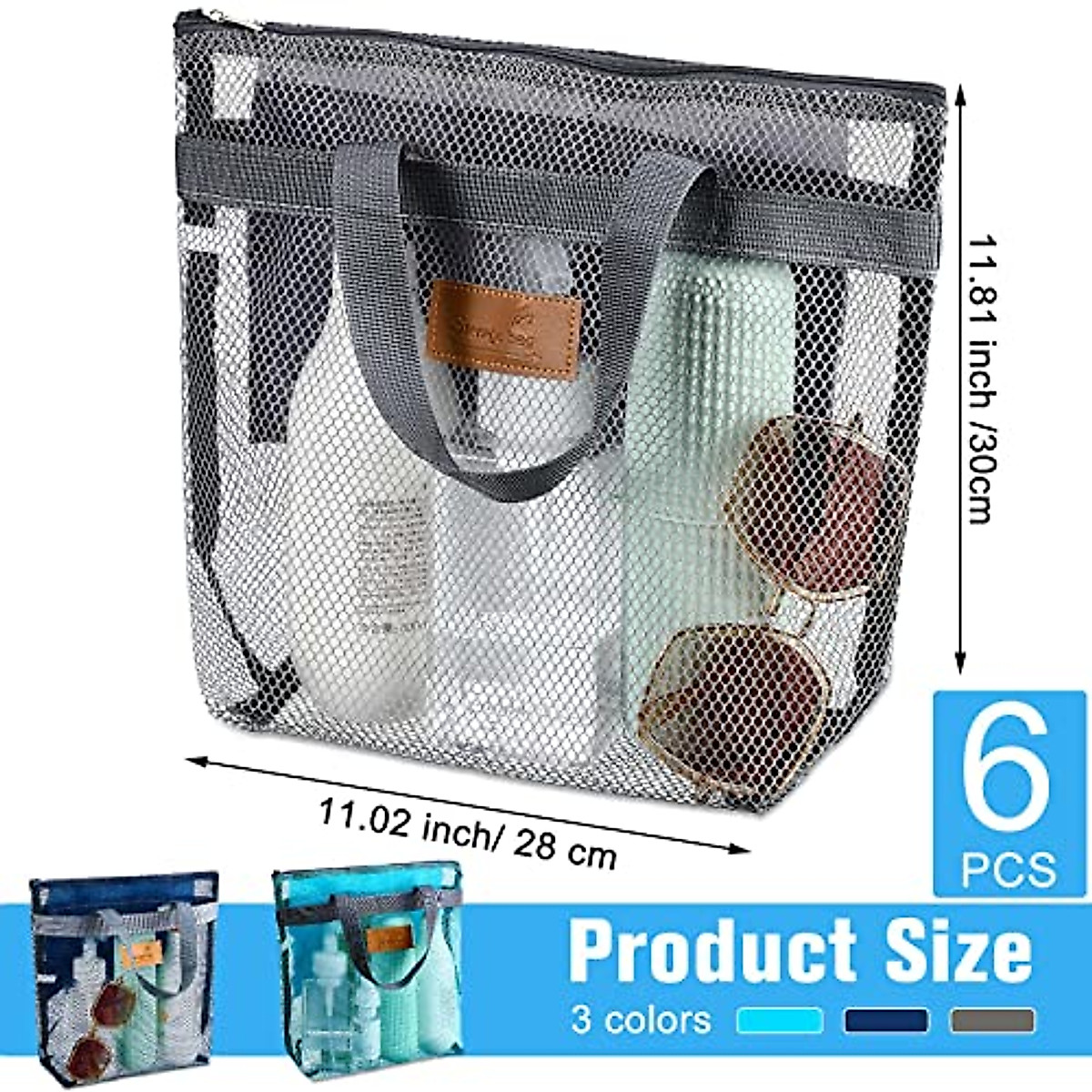 Tudomro Mesh Shower Tote Bag Caddy Quick Dry Hanging Shower for College Dorm Room Essential Large Beach Travel Games Sports Bathroom Gym Swimming (6 Pcs)