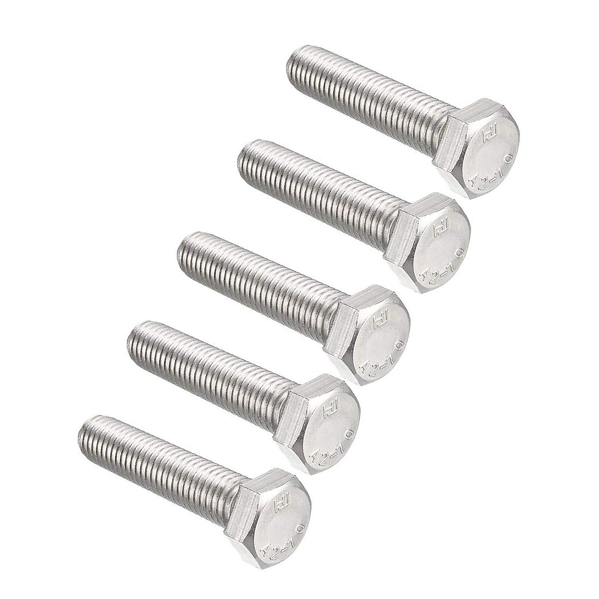 5 Pcs M12 Hex Bolt M12-1.75 x 55mm UNC Hex Head Screw Bolts A2-70(304) Stainless Steel Fully Threaded Hex Tap Bolts，Plain Finish，Fully Threaded (M12 x 55mm)