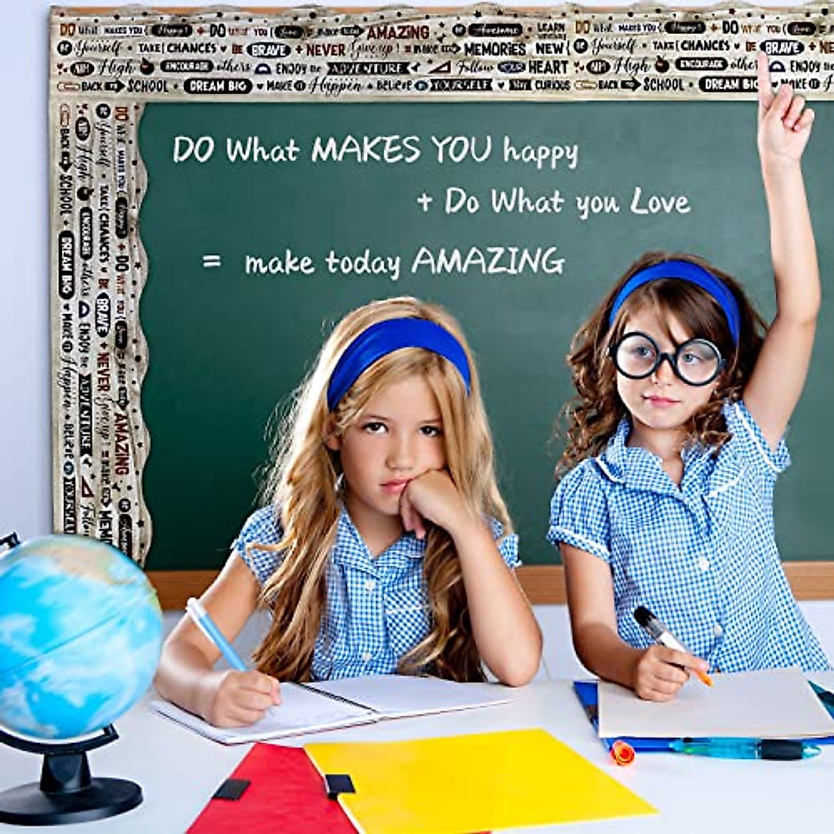 2.5 ft Motivational Classroom Bulletin Board Border Inspirational Quote Border Trim Greenery Scalloped Border Back to School Borders for Board Chalkboard (Rustic Style)