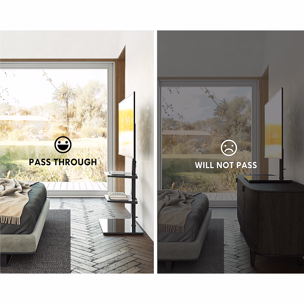 FITUEYES Floor TV Stand for 32 39 40 43 49 50 55 60 Inch TVs, TV Floor Stand with Swivel Mount, Max Holds 66lbs, White Glass Base, Height Adjustable TV Mount for Corner & Bedroom (With 2 Shelf, Black)