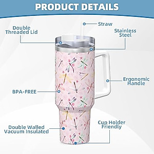 HULIBIN Hand painted dragonfly Print Double Deck Stainless Steel Travel Coffee Cup With Lid 40 Oz Ice Bully Cup