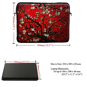 Meffort Inc 15 15.6 inch Laptop Carrying Sleeve Bag Case with Hidden Handle & Adjustable Shoulder Strap with Matching Skin Sticker and Mouse Pad Combo - Vincent Van Gogh Cherry Blossoming