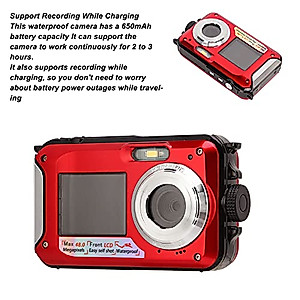 Tefola Waterproof Digital Camera, Full HD 2.7K 48MP 10ft Waterproof Underwater Digital Camera 16X Digital Zoom Front Rear Double Screens Waterproof Digital Camera(Red)