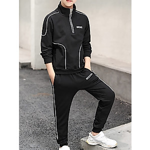 Hansber Kids Boys 2 Piece Tracksuit Sweatsuit Zip Up Turtleneck Long Sleeve Sweatshirt with Sweatpants Set Black 7-8 Years