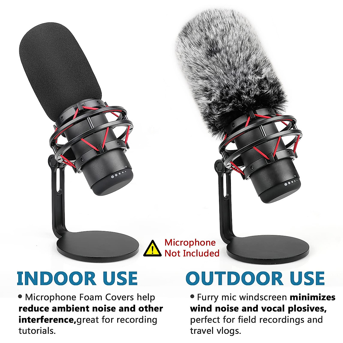 Pop Filter for Hyperx Quadcast s, Mic Foam Cover+Furry Wind Muff Compatible with Hyperx Quadcast s Microphone Pop Filter Windscreen Cover for Indoor/Outdoor Use,Combo 2Pack