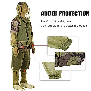 Lixada Outdoor Net Clothing Suit with Jacket Hood,Pants Net,Leg Gaiter and Gloves,Protective Whole Body Jacket Ultra-fine Mesh for Outdoor Fishing Hiking Camping Gardening