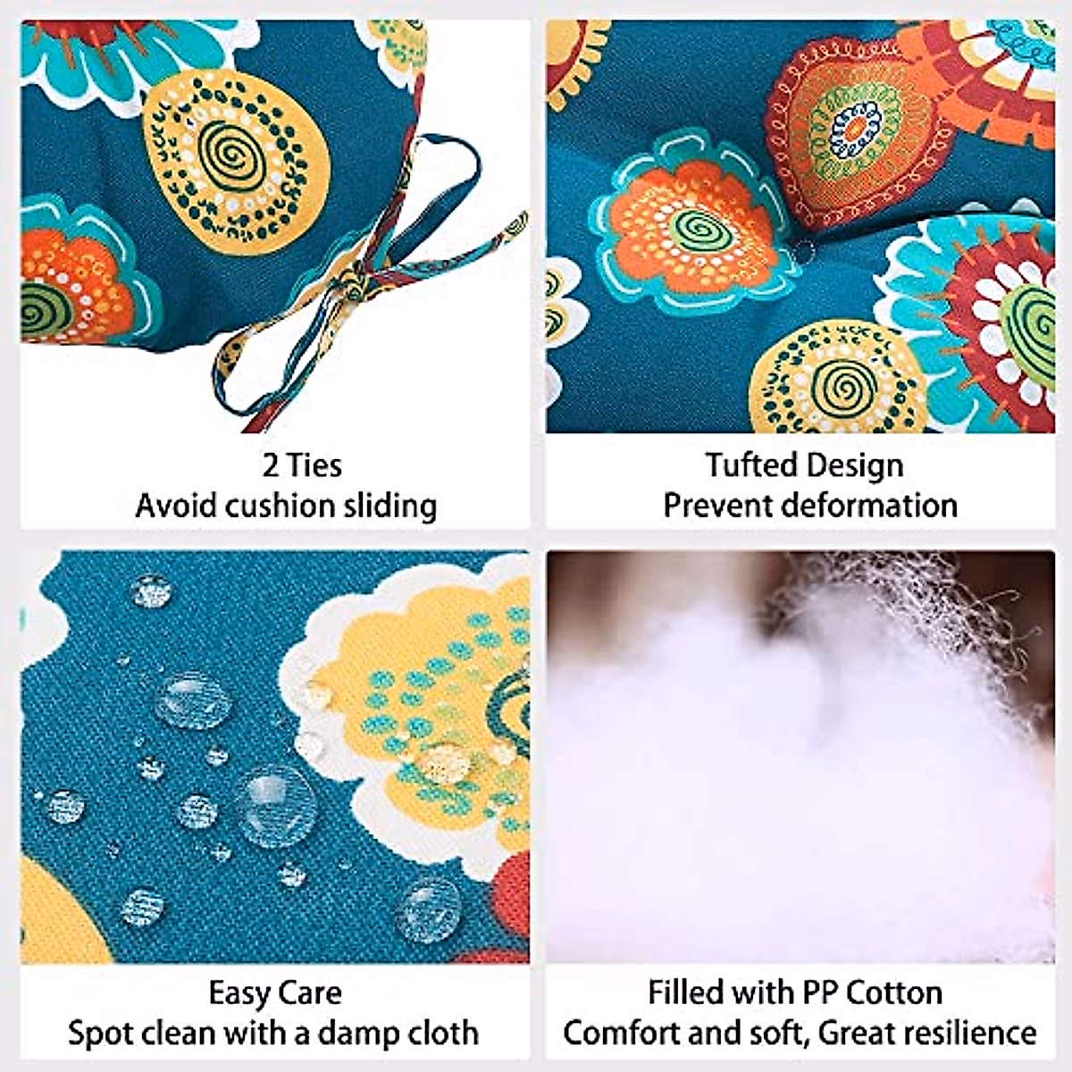 MAGPIE FABRICS Outdoor/Indoor Tufted Seat Cushion with Ties Set of 2, 19"x19" Waterproof Patio Chair Pads Tatami for Room Garden Balcony Office Decor(Heronsbill Turquoise Green)