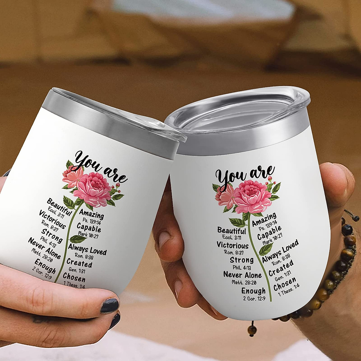 LiqCool Christian Gifts for Women, Unique Religious Gifts for Women, Inspirational Gift for Women, Christian Mothers Day Gifts, Christian Wine Tumbler Gift for Christmas Birthday (12oz, White)