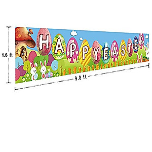 Large Happy Easter Sign Banner, Rustic Easter Celebration Decorations, Easter Spring Sign Banner Hanging Decoration, Easter Party Decoration Backdrop Photo Props, Indoor Outdoor (9.8 x 1.6 feet)