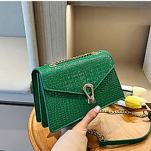 Crocodile Women's Shoulder Bag Texture Leather Bag Versatile Crossbody Chain Bag (Green)