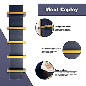 Homaterial 5 Tier Wall Shelf Unit, Decorative Wall Mount Vertical Shelving,Modern Column Floating Shelves for Bedrooms, Bathrooms 5.5" x 7.2" x 31"(Blue)