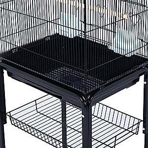 PawHut 60" Metal Indoor Bird Cage Starter Kit with Detachable Rolling Stand, Storage Basket, and Accessories, Black