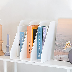 carrotez Open Front Magazine File Holder, Plastic Magazine Rack, Vertical File Organizers for Desk, Office Organization Essentials, 10.8" x 3.7" x 12.6" - 2 Pack, White