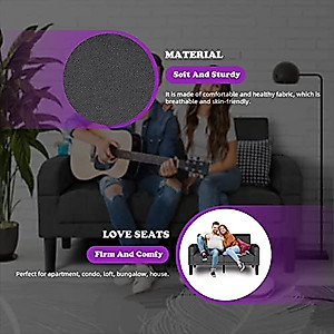 TYBOATLE Linen Upholstered Modern Love Seats Sofa with 2 USB, Fabric Loveseat Furniture w/Removable Armrests, 2 Cup Holders, Suitable for Compact Living Space, Apartment, Dorm (Dark Grey)