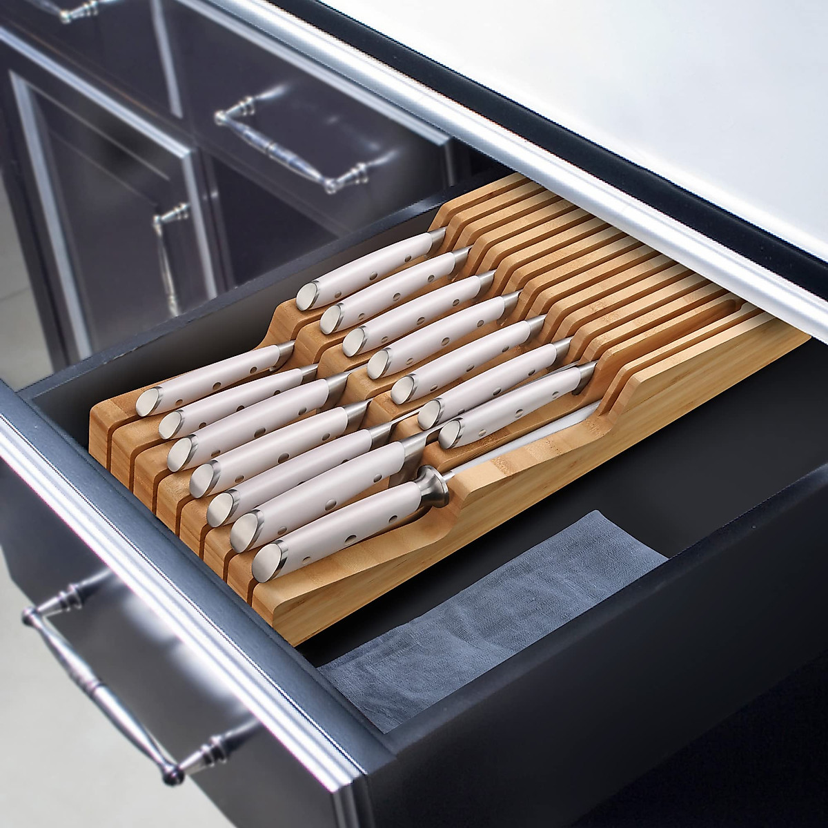 Cangshan ALPS Series 502827 German Steel Forged 15-Piece In-Drawer Knife Set with Bamboo Tray, (White)