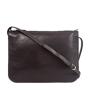 Hidesign Vegetable Tanned Leather Carmel Medium Crossbody Bag I Shoulder Sling Bag for Women - Size (L x W x H - 14 x 2.8 x 12), Black