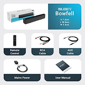 Majority Bowfell Small Sound Bar for TV with Bluetooth, RCA, USB, Opt, AUX Connection, Mini Sound/Audio System for TV Speakers/Home Theater, Gaming, Projectors, 50 watt, 15 inch